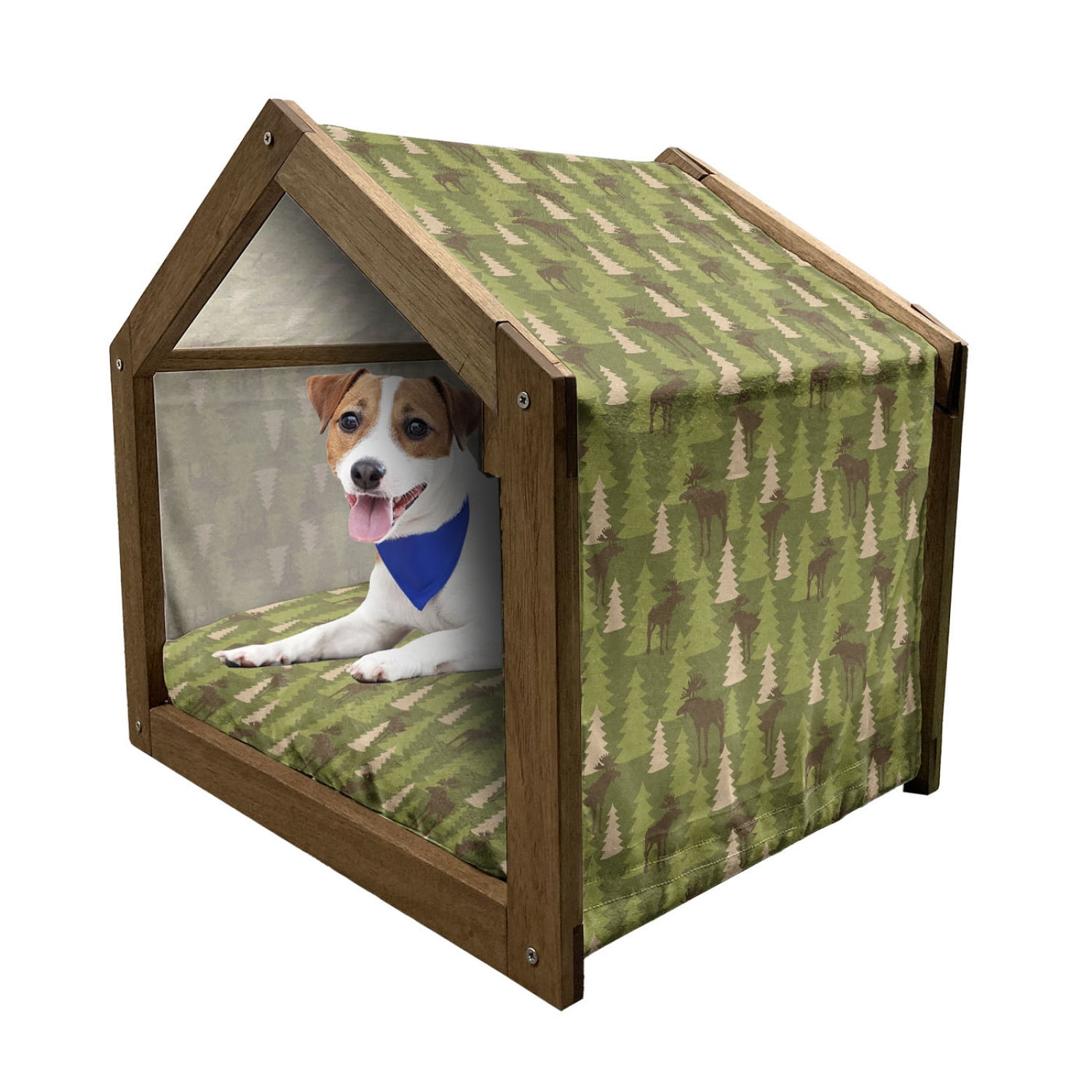 Deer Pet House, Animals in the Forest Mooses and Pine Trees Pattern ...
