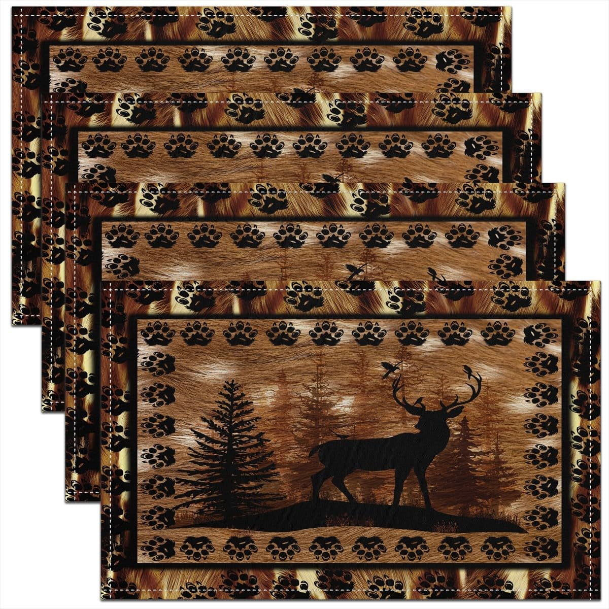 Deer Placemats for Dining Table Set of 4 Farmhouse Wild Animals ...