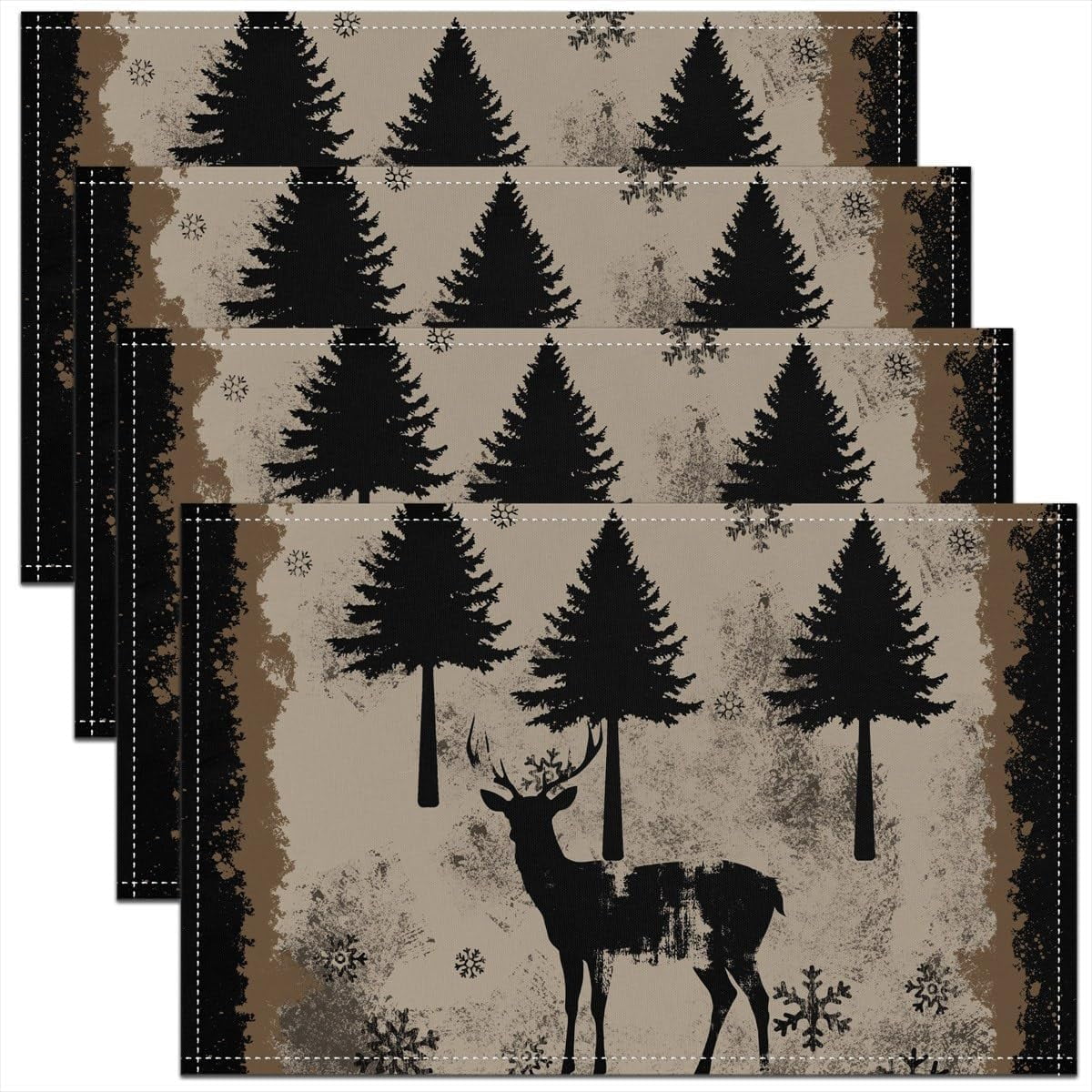 Deer Placemats Set of 4 18"x12" Famhouse Cabin Lodge Table Mats for ...