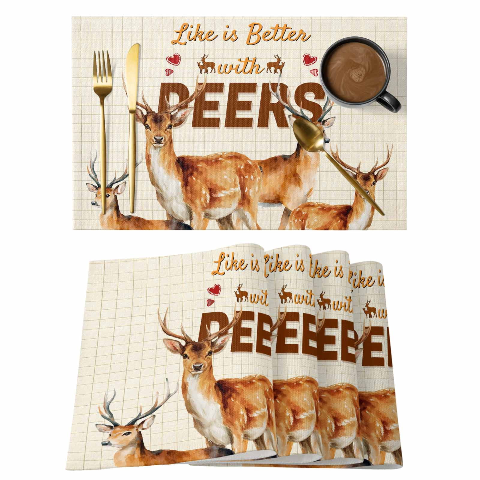 Deer Placemats Set of 4, Wildlife Animals Rustic Farmhouse Country ...