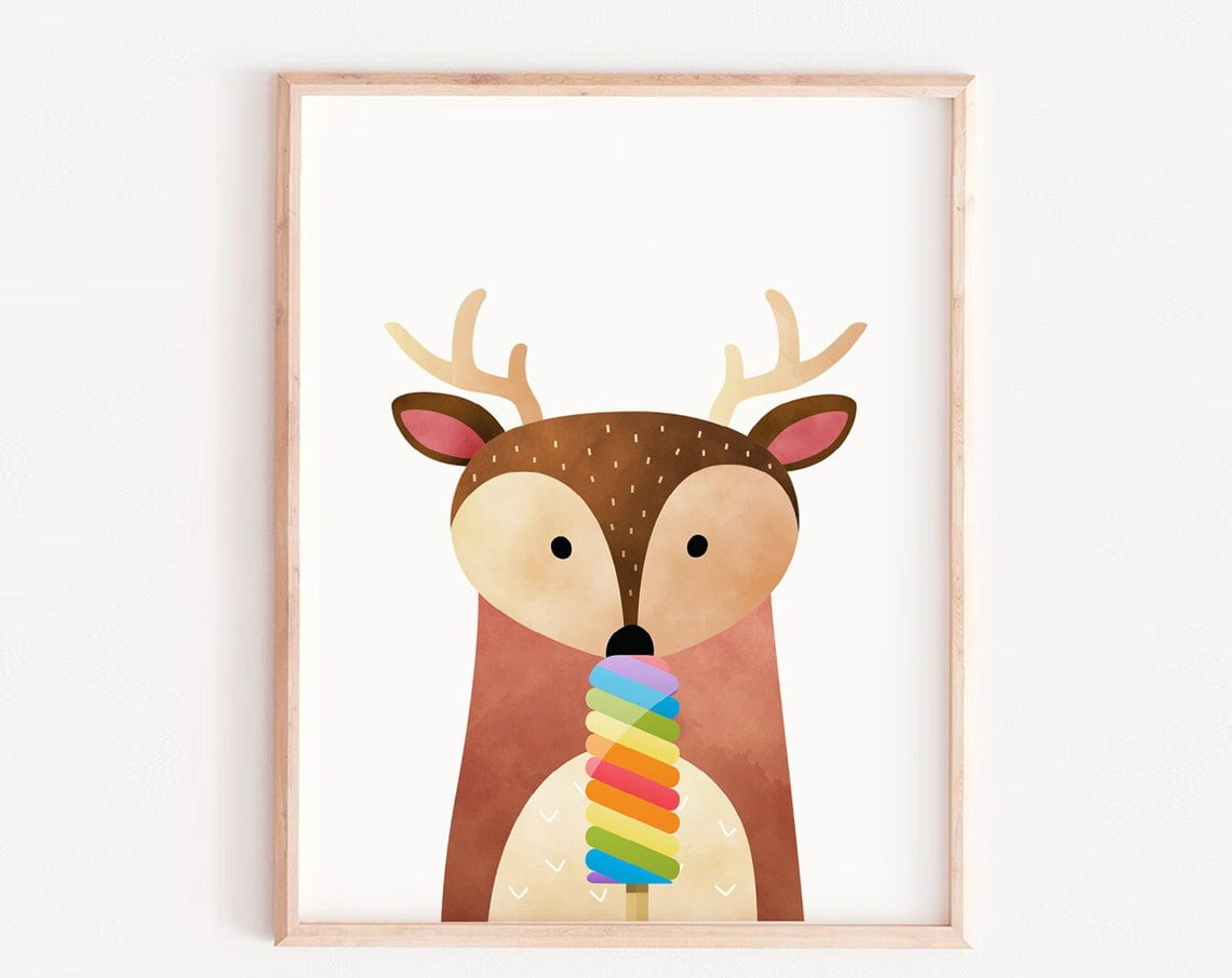 Deer Popsicle Wall Art, Hipster Woodland Animal S Nursery Decor Forest ...