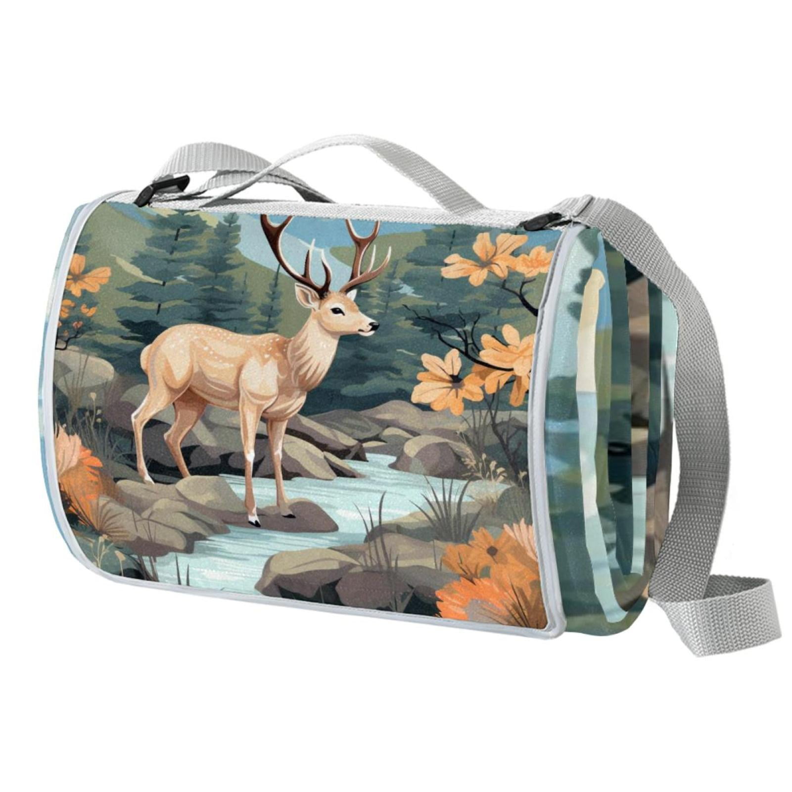 Deer Portable Canvas Picnic Blanket Waterproof Backing for Outdoor ...