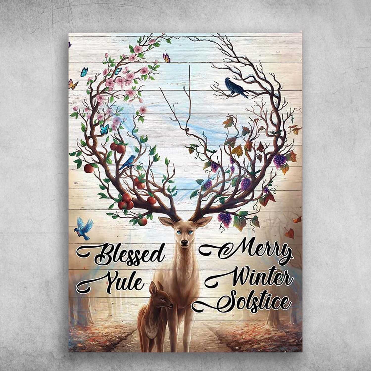 Deer Poster - Blessed, Yule, Merry, Winter, Solstice, Season Poster 24 ...