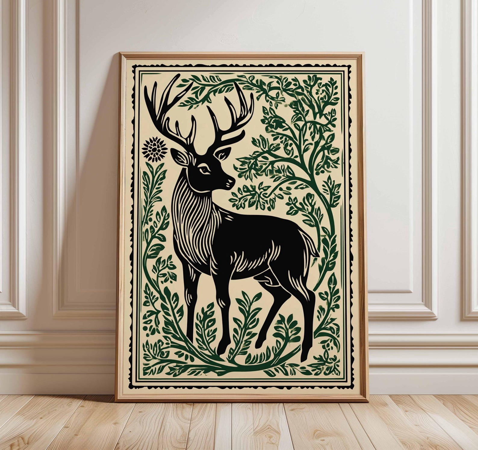 Deer Poster, Woodland Animal Print, Botanical Nature Wall Art, Rustic ...