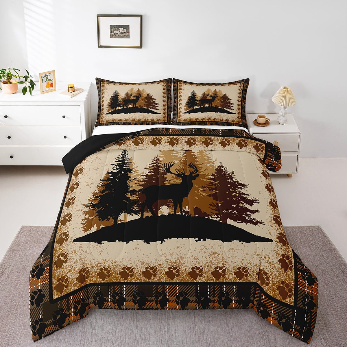 Deer Print Bedding Sets Rustic Farmstyle King Comforter Set Woodland ...