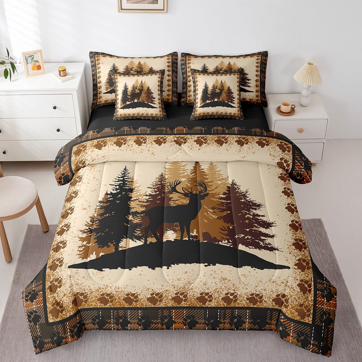Deer Print Bedding Sets Rustic Farmstyle Twin Bed in a Bag 7 Piece ...
