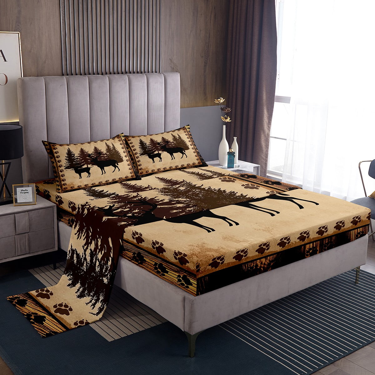 Deer Print Queen Bed Sheets for Girls Boys Kids Wild Animal Sheets Deer ...