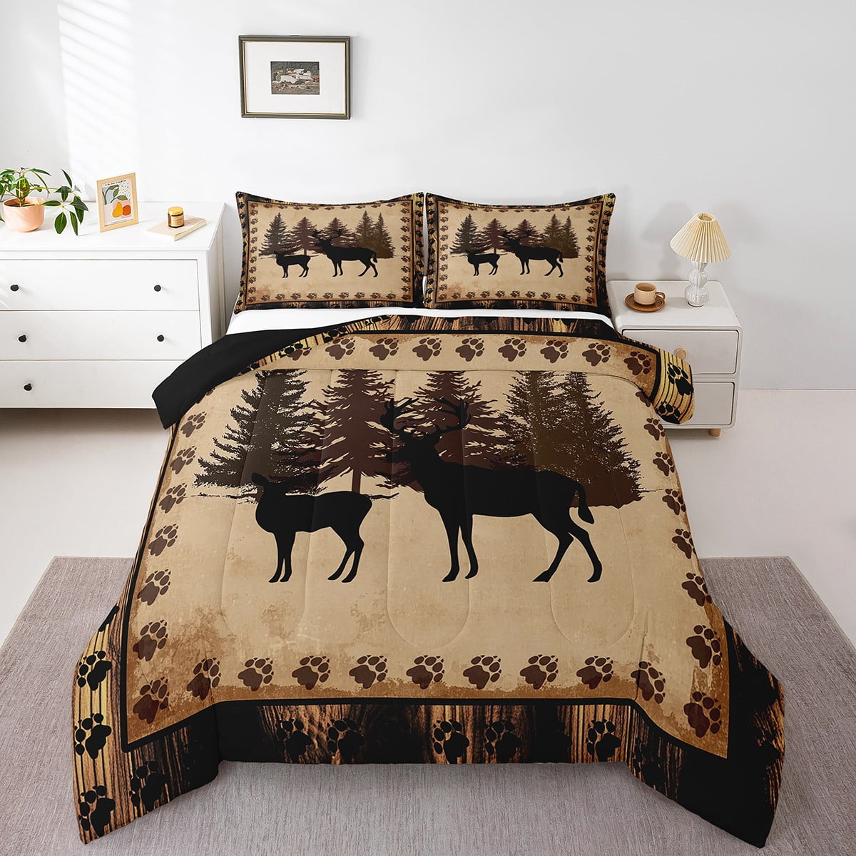 Deer Print Queen Comforter Set Animal Bedding Sets Deer Hunting Themed ...