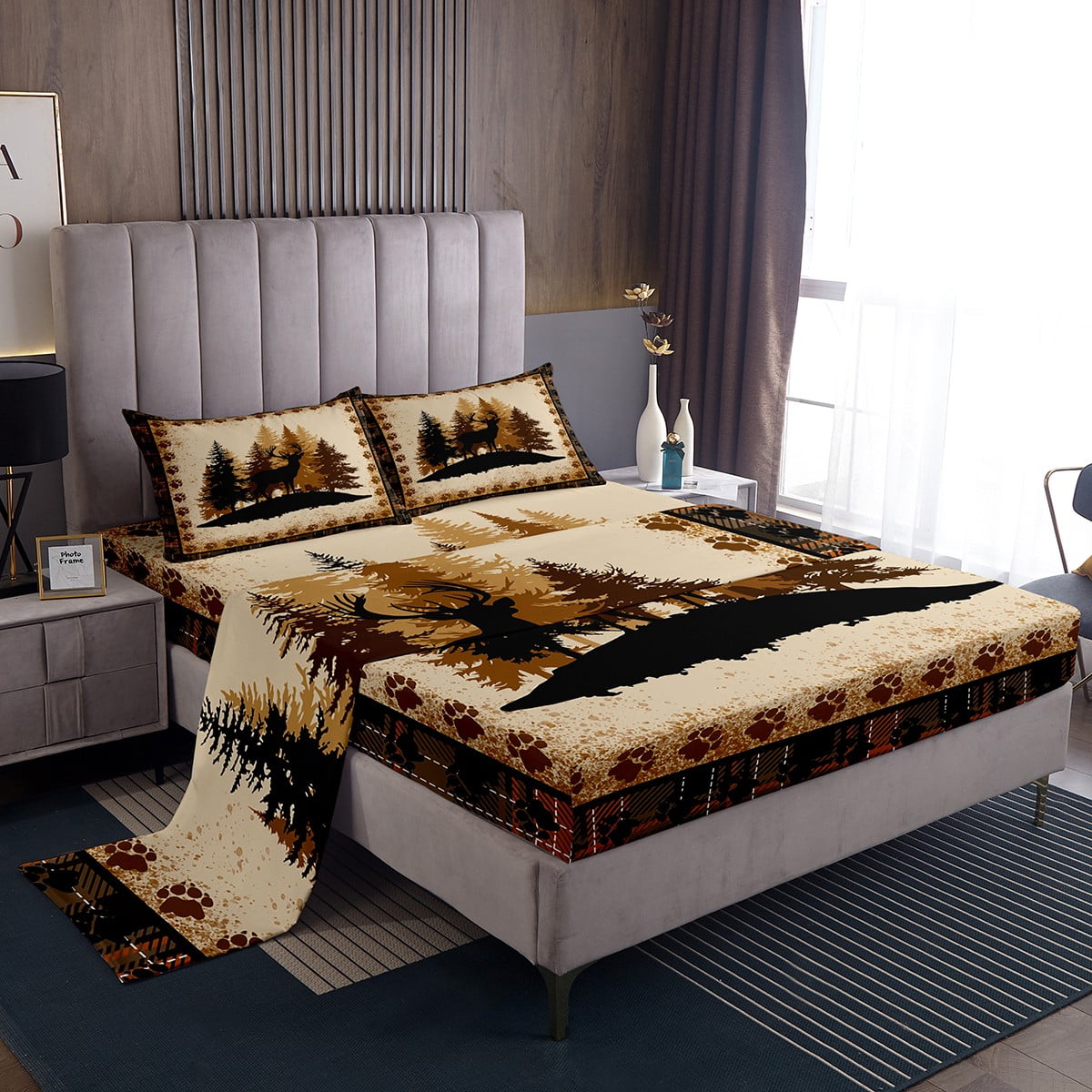 Deer Print Sheets Rustic Farmstyle Full Bed Sheets Woodland Animal ...