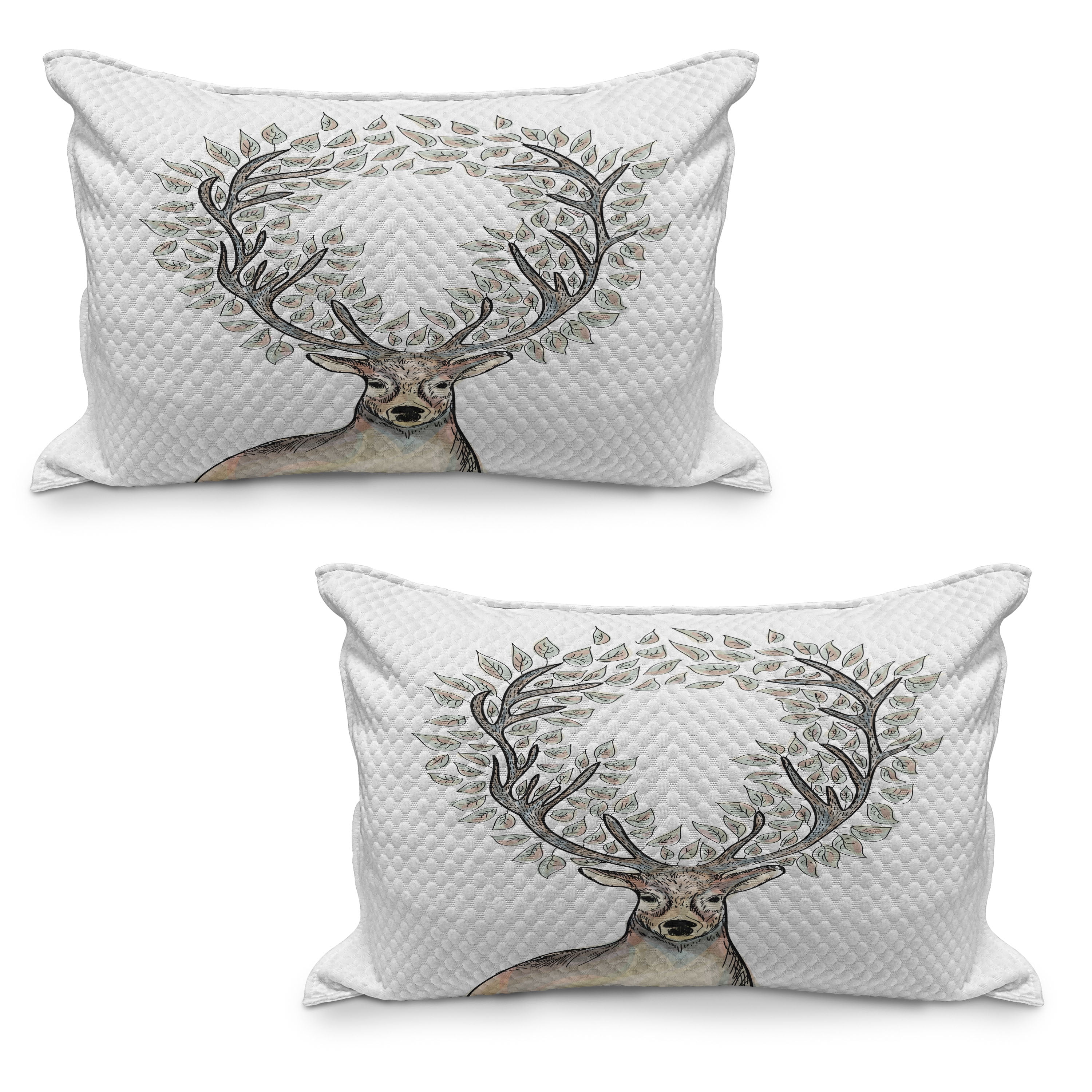 Deer Quilted Pillowcover Set of 2, Hipster Reindeer with Floral Horns ...