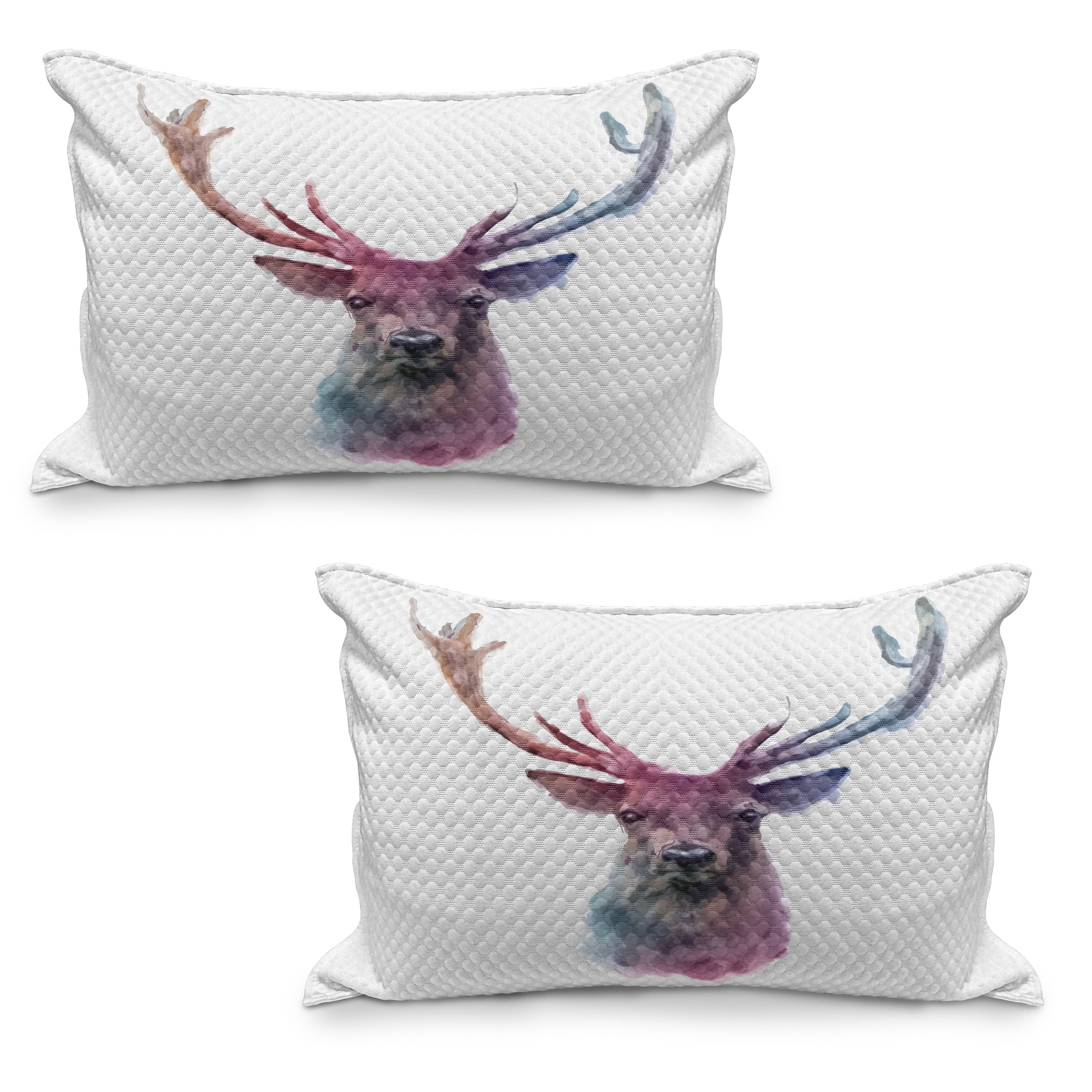 Deer Quilted Pillowcover Set of 2, Illustration of Male Stag with Soft ...