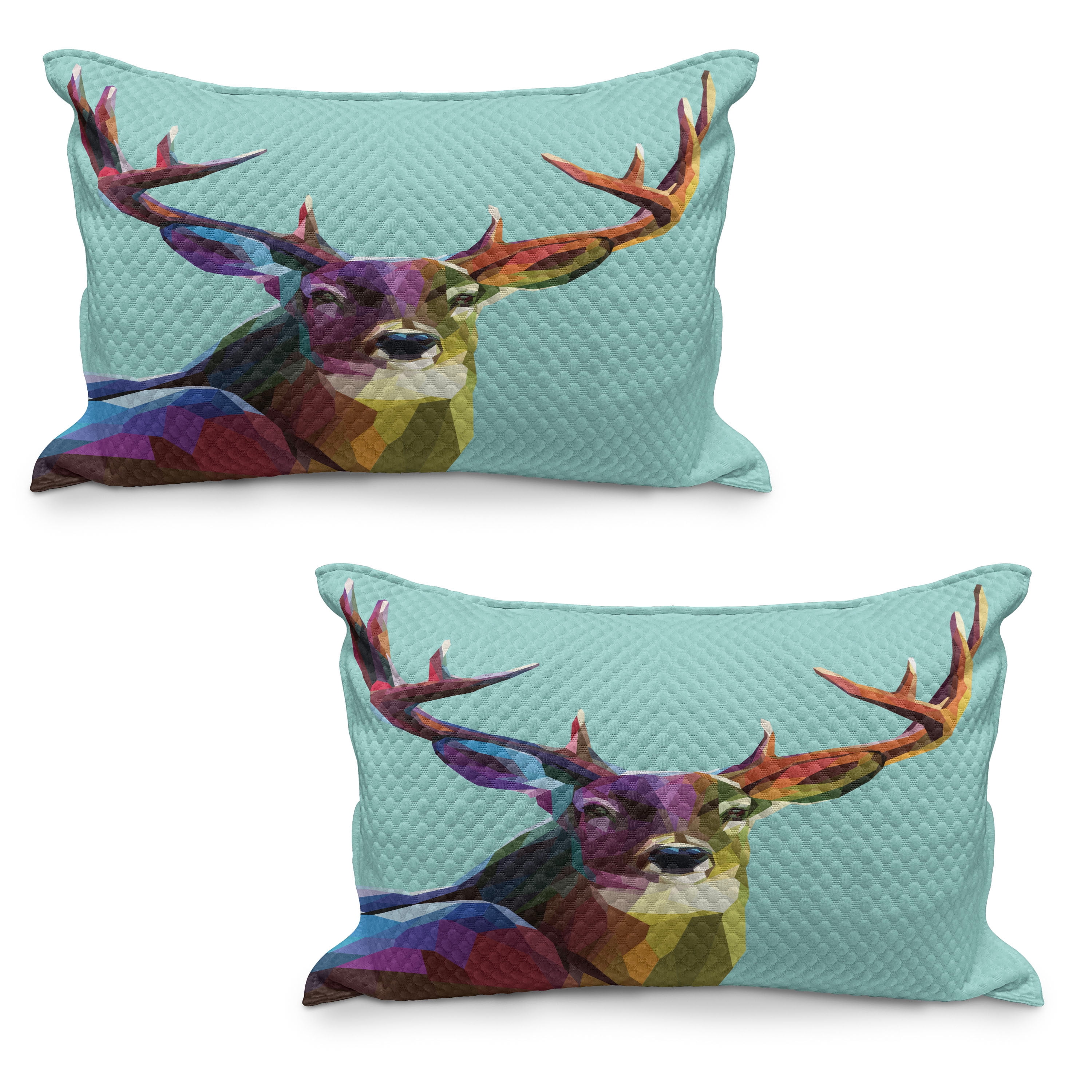 Deer Quilted Pillowcover Set of 2, Modern Illustration of Low Poly Deer ...