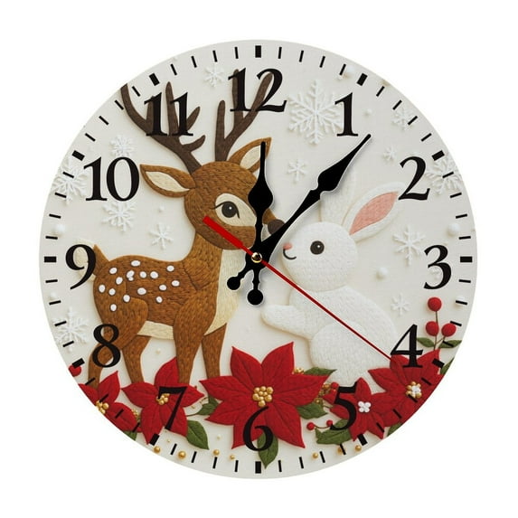 Deer Rabbit Poinsettia Snowflake Wall Clock Modern Design Clocks Wall ...