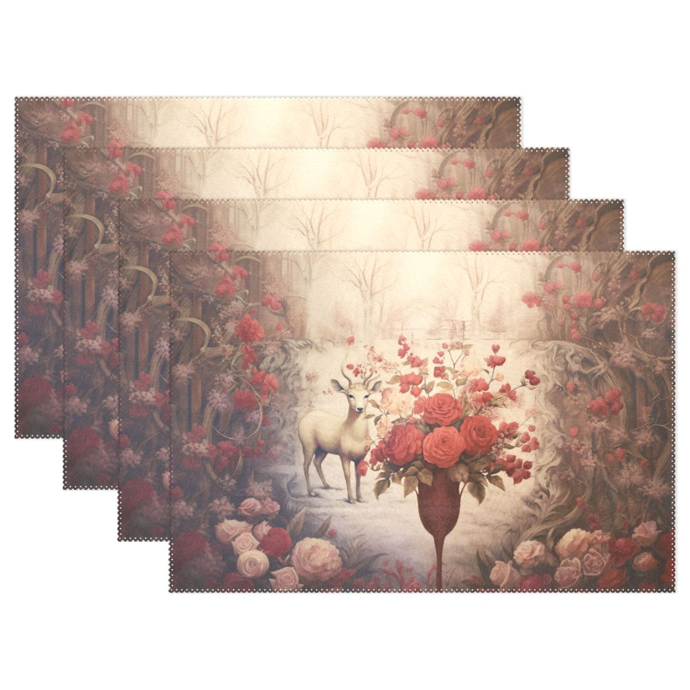 Deer Roses Flowers Skeleton 12×18 inch Placemats Heat Resistant ...