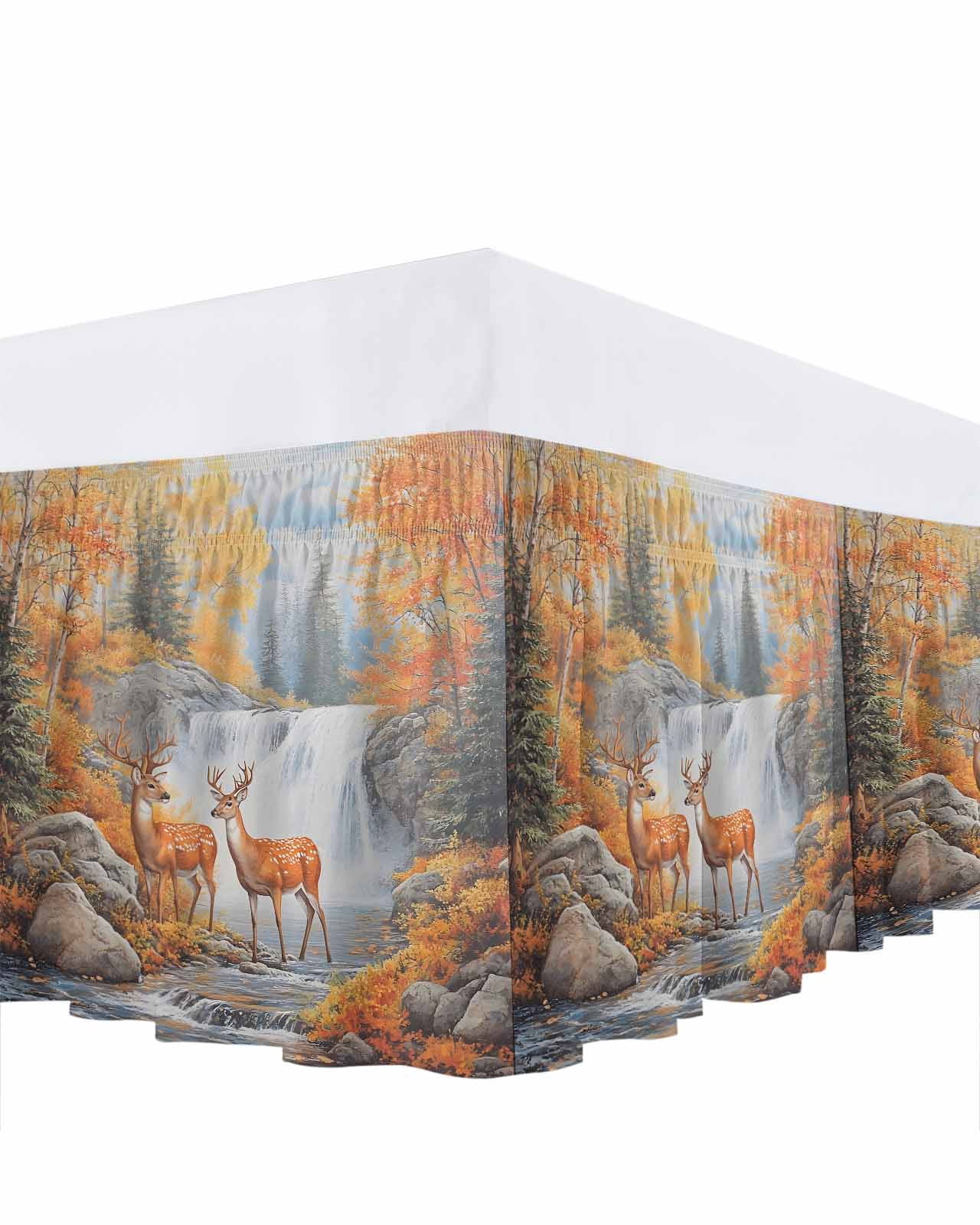 Deer Ruffle Bed Skirt King Size Forest Wildlife Adjustable Elastic Dust ...