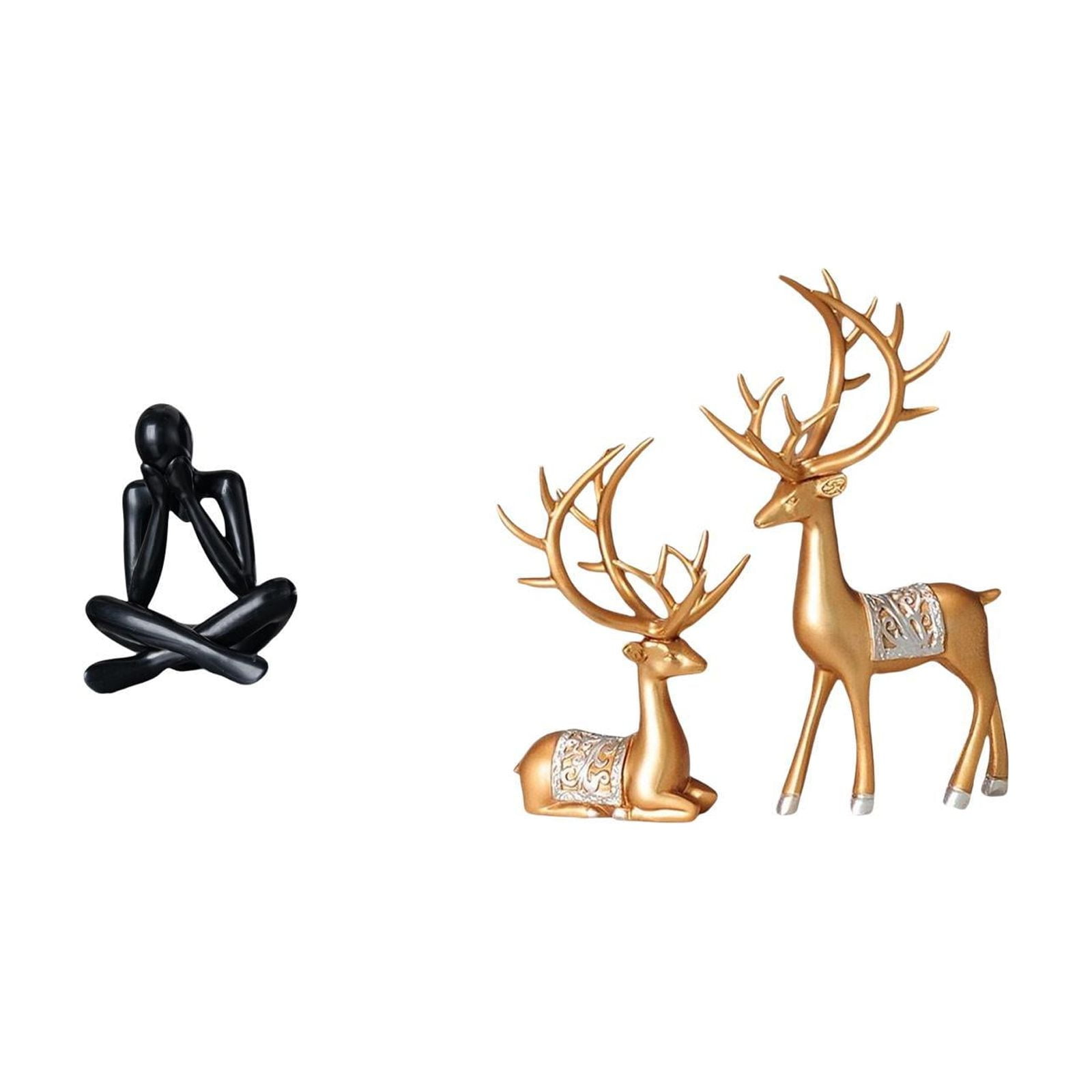 Deer Sculpture Statue Tabletop Animal Ornament Desktop Figurine Resin ...
