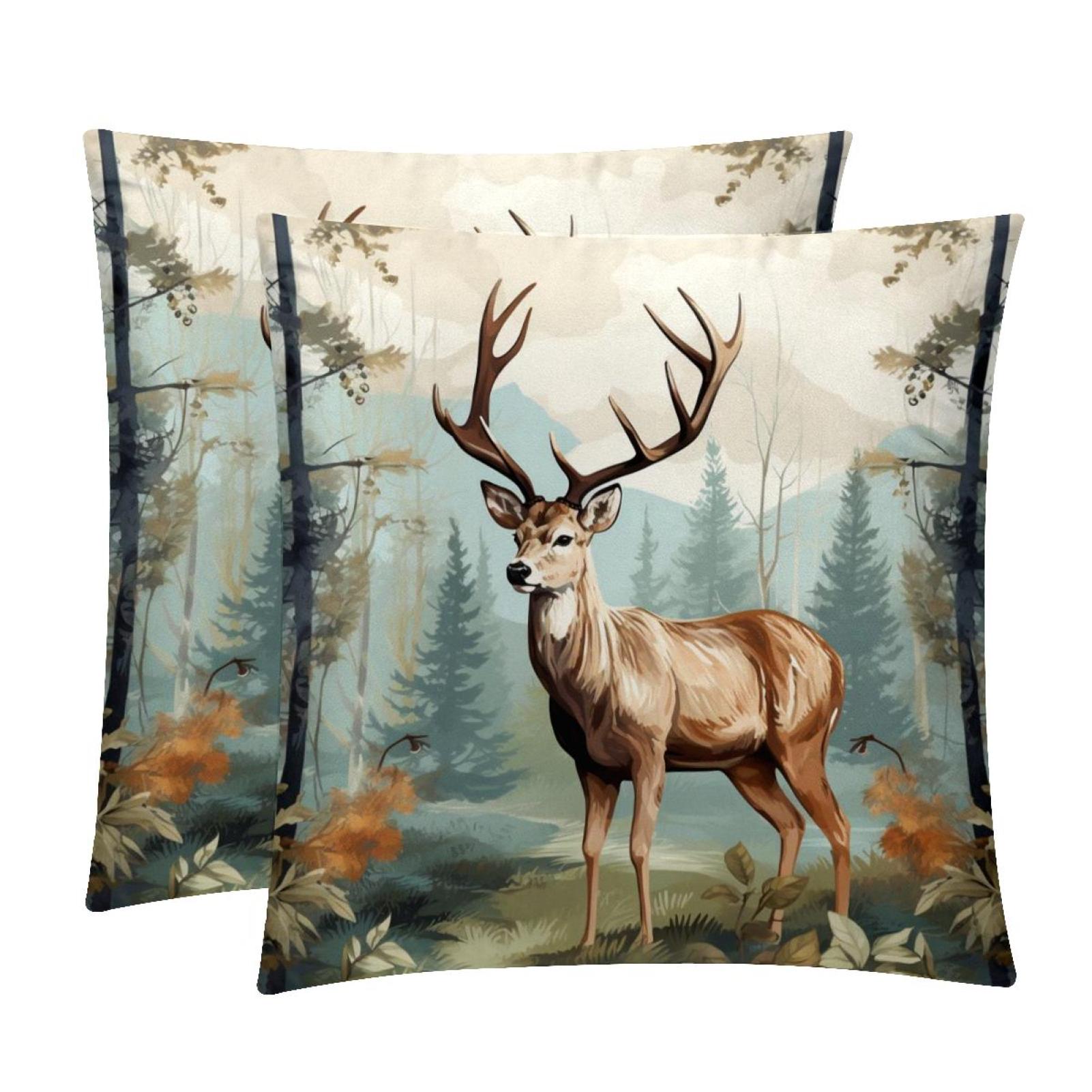 Deer Set of 2 - Chair Pillow Covers with Unique Patterns - Throw Pillow ...