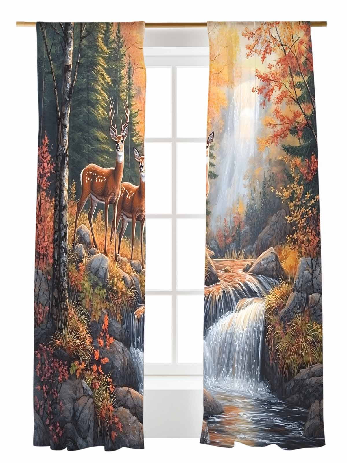 Deer Sheer Curtains 2 Panels Set Vintage Wildlife Rustic Lihgt ...