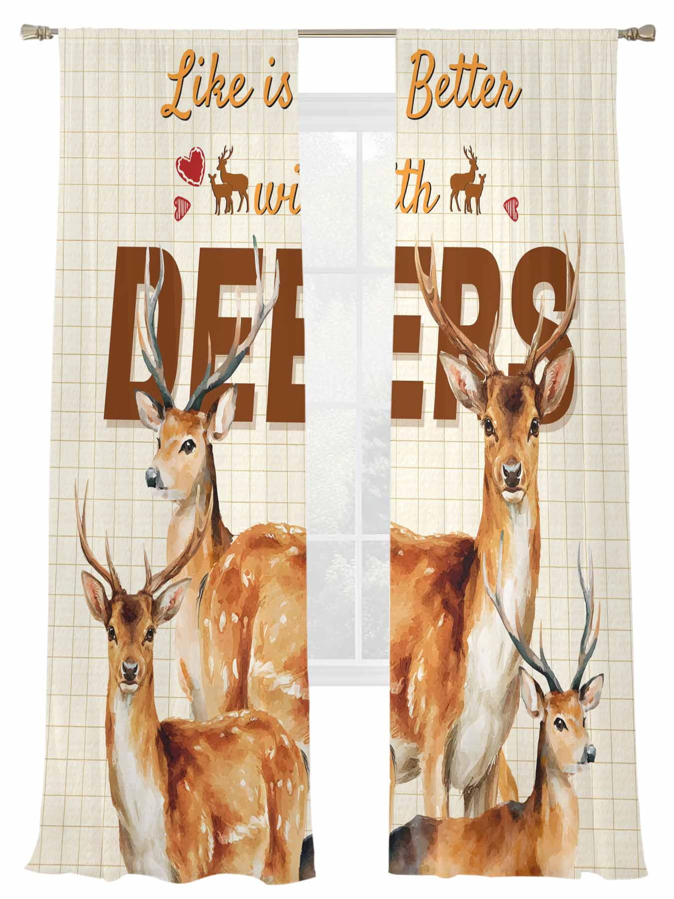 Deer Sheer Curtains 2 Panels Set Wildlife Animals Rustic Farmhouse Elk ...