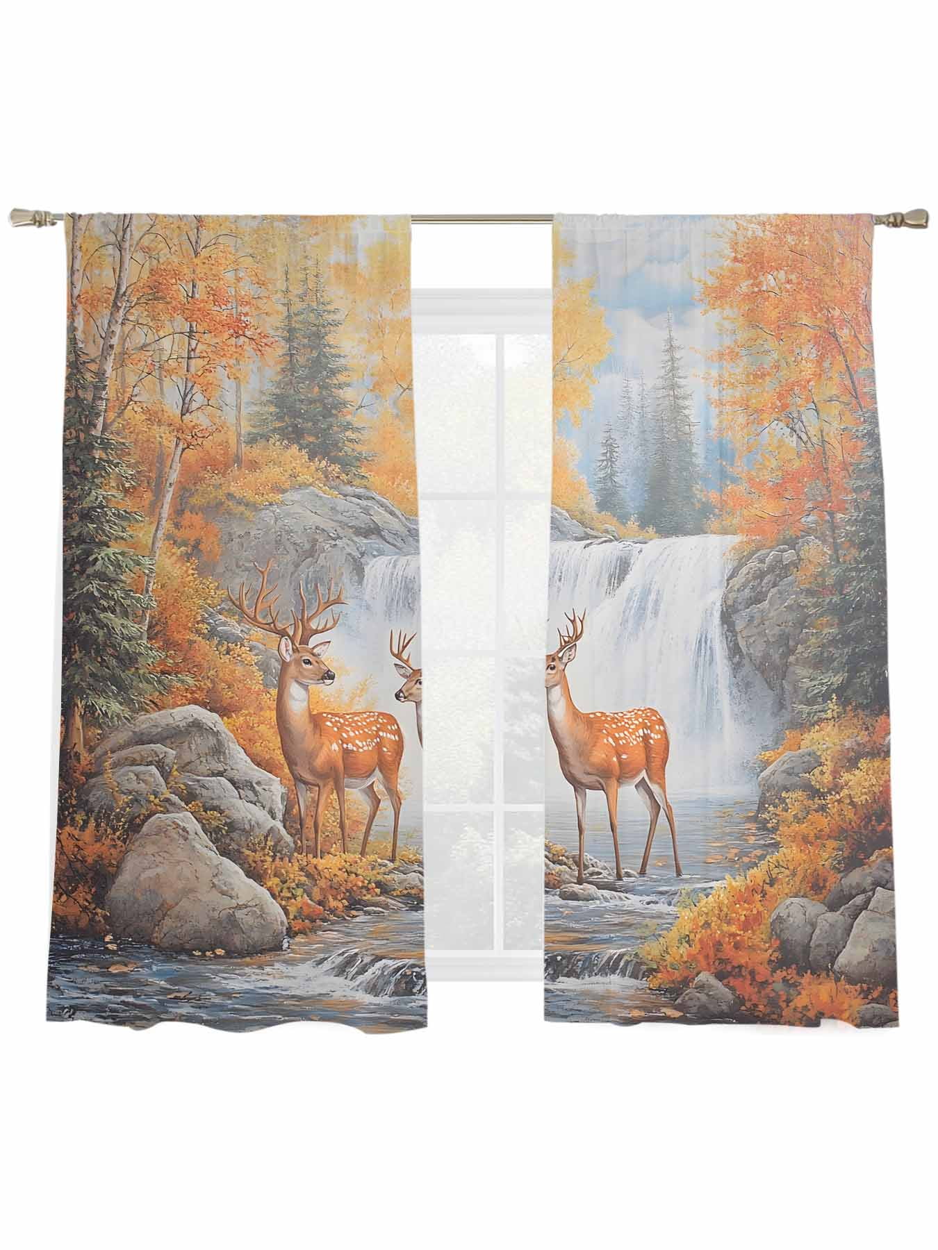 Deer Sheer Curtains 72 Inch Long 2 Panels, Forest Wildlife Rustic Light ...