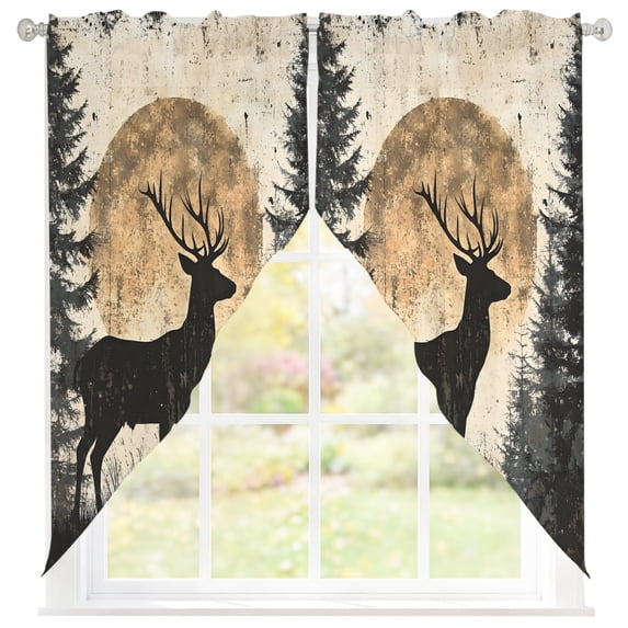 Deer Sheer Curtains Swag Valances for Windows Elk Silhouette Forest ...