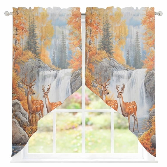 Deer Sheer Curtains Swag Valances for Windows Forest Wildlife Rustic ...