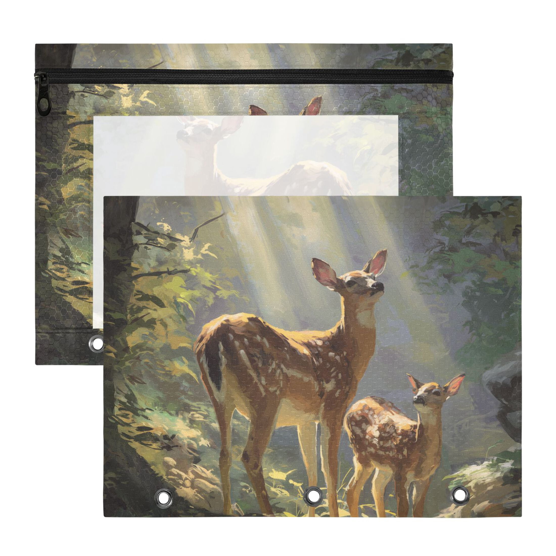 Deer Shine by Sunlight 3-Ring Binder Pocket with Zipper Pencil Pouches ...