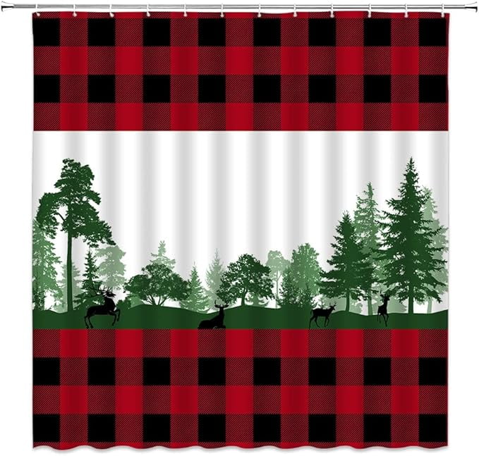 Deer Shower Curtain Buffalo Plaid Elk Moose Wildlife Animal Forest ...