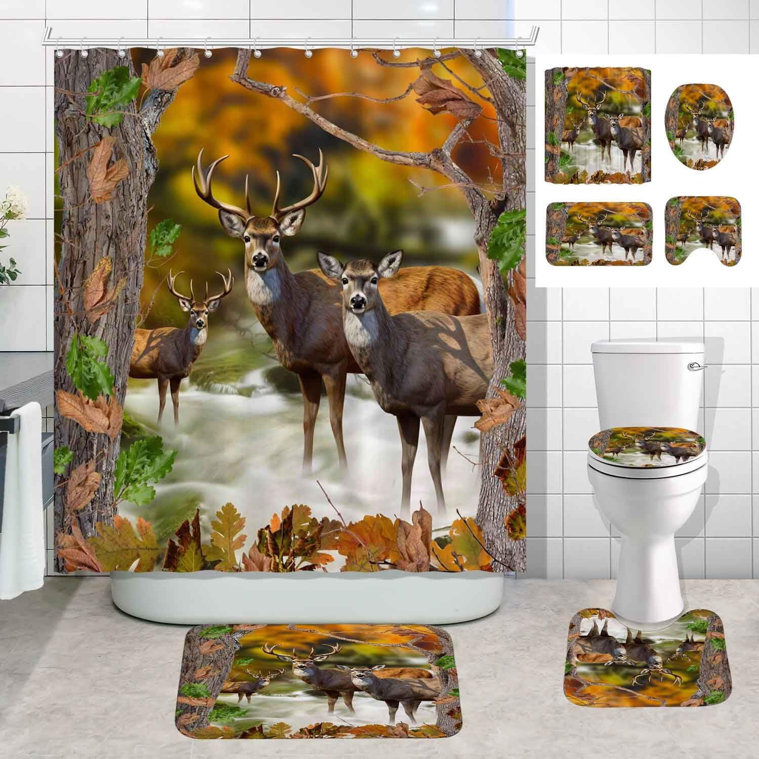 Deer Shower Curtain Set, Patriotic American Flag Camo Camouflage Forest ...