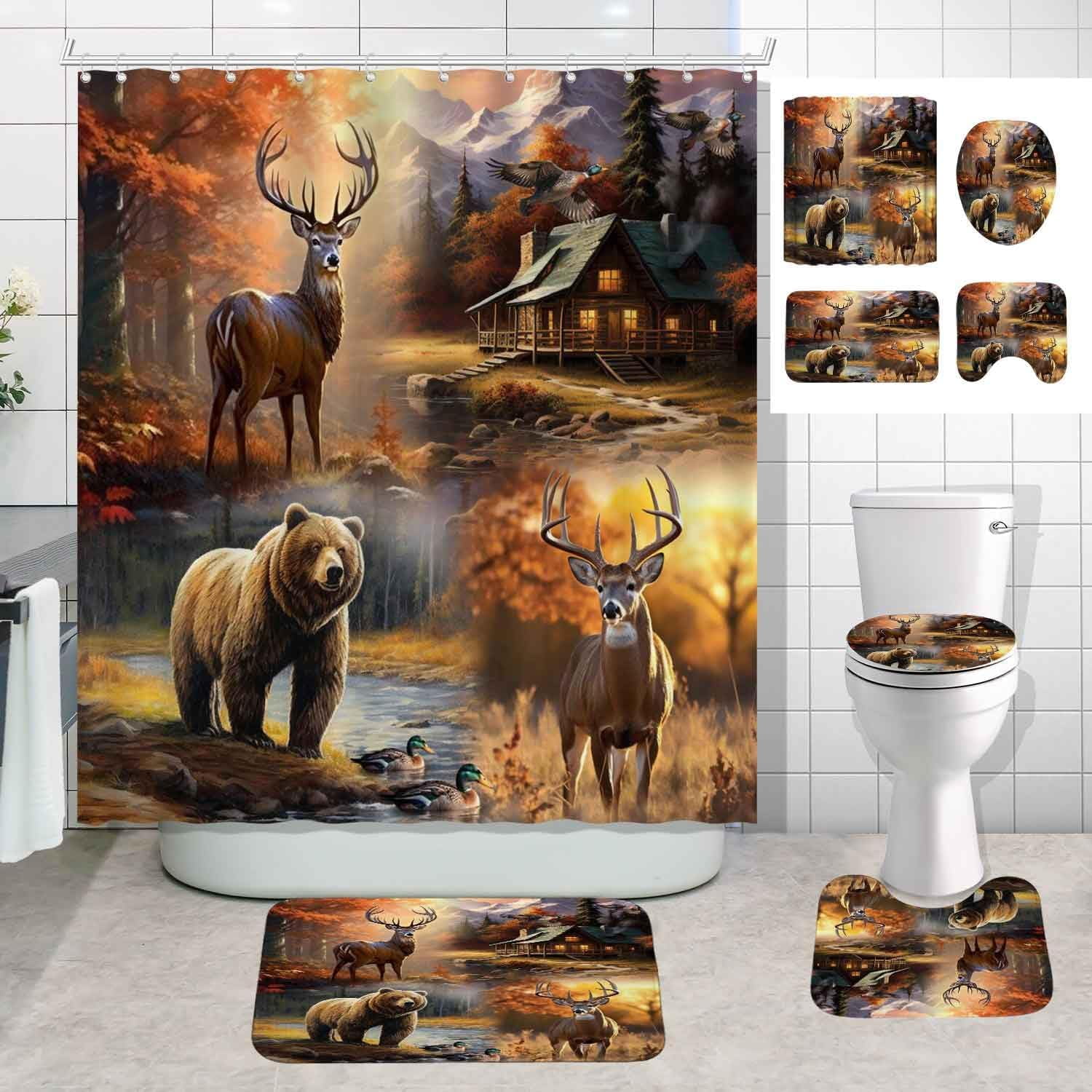 Deer Shower Curtain Set, Patriotic American Flag Camo Camouflage Forest ...