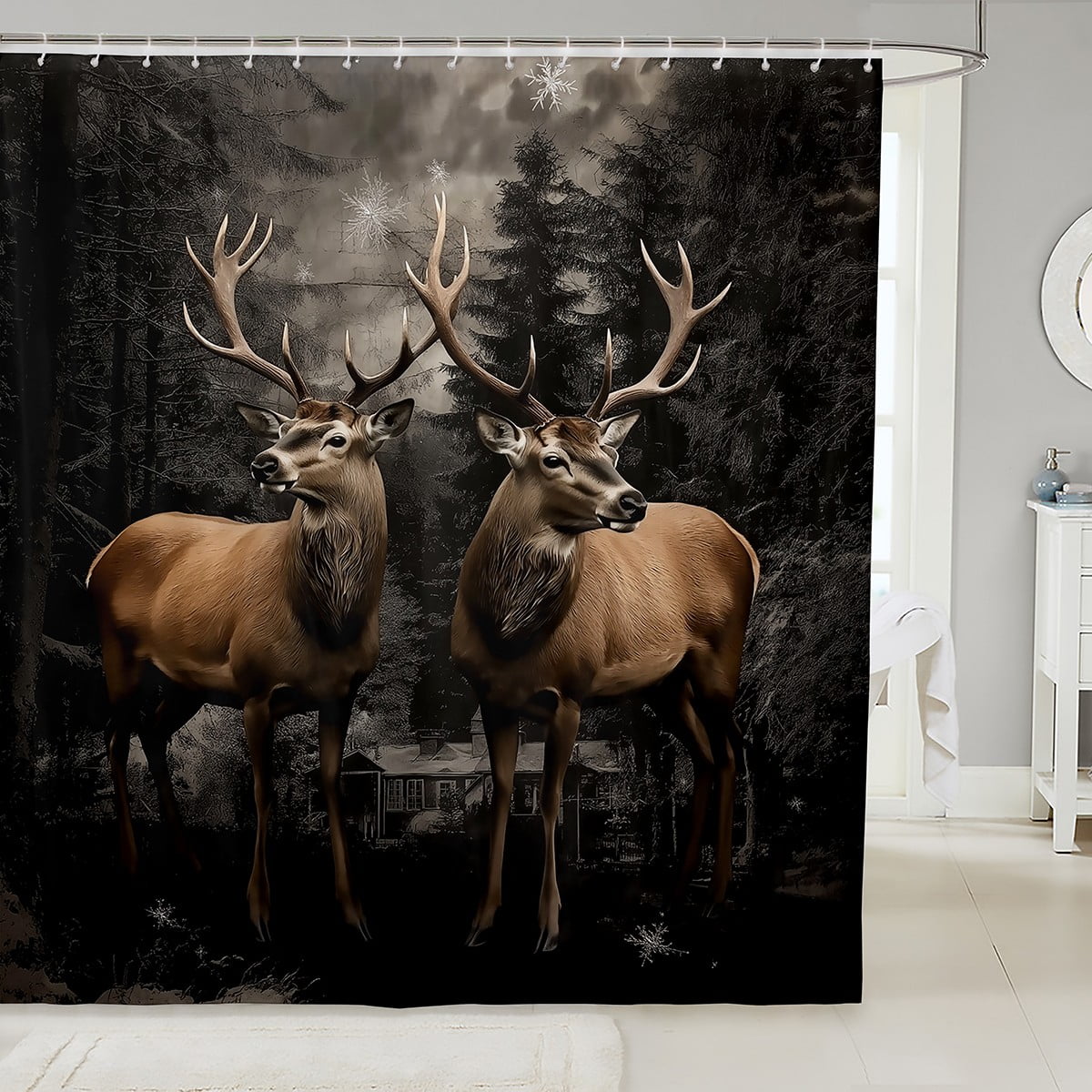 Deer Shower Curtain Wildlife Elk Bath Curtain Hunting Themed Bathroom ...