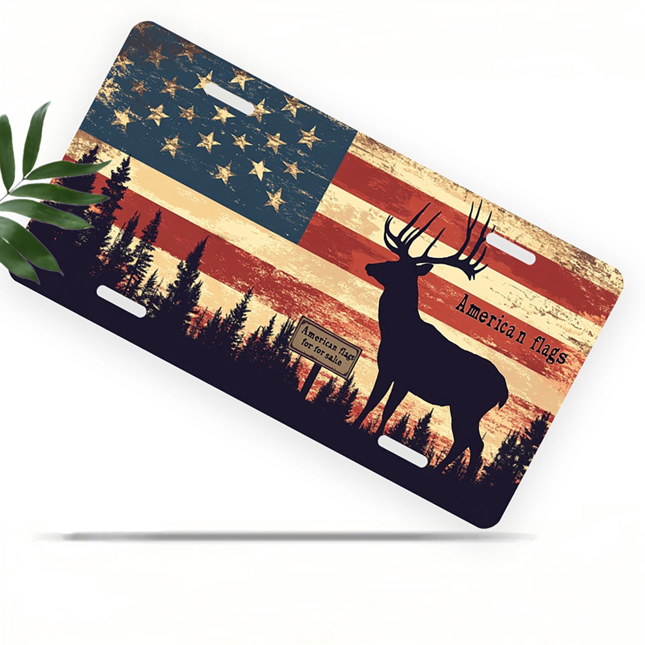 Deer Silhouette with American Flag Front License Plate, Metal License ...
