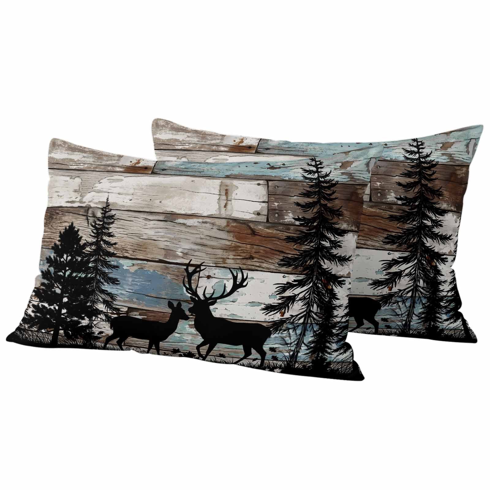 Deer Silhouette Outdoor Waterproof Pillow Covers Set of 2, Vintage Deer ...