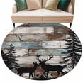Deer Silhouette Round Rug 5Ft Vintage Deer Pine Tree Retro Wood Grain ...