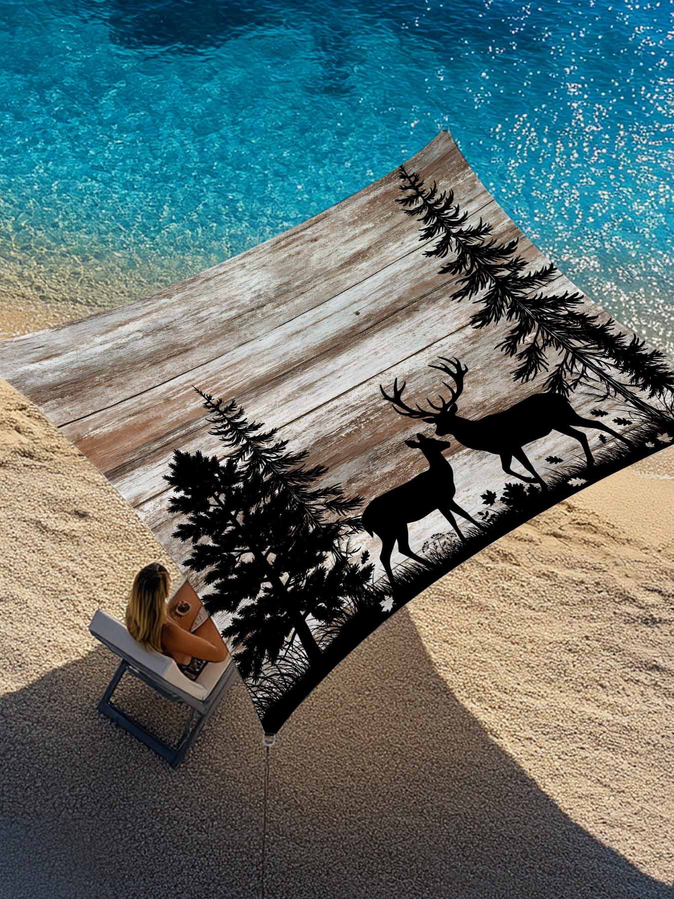 Deer Silhouette Sun Shade Sail 14' x 18', Vintage Deer Pine Tree Brown ...