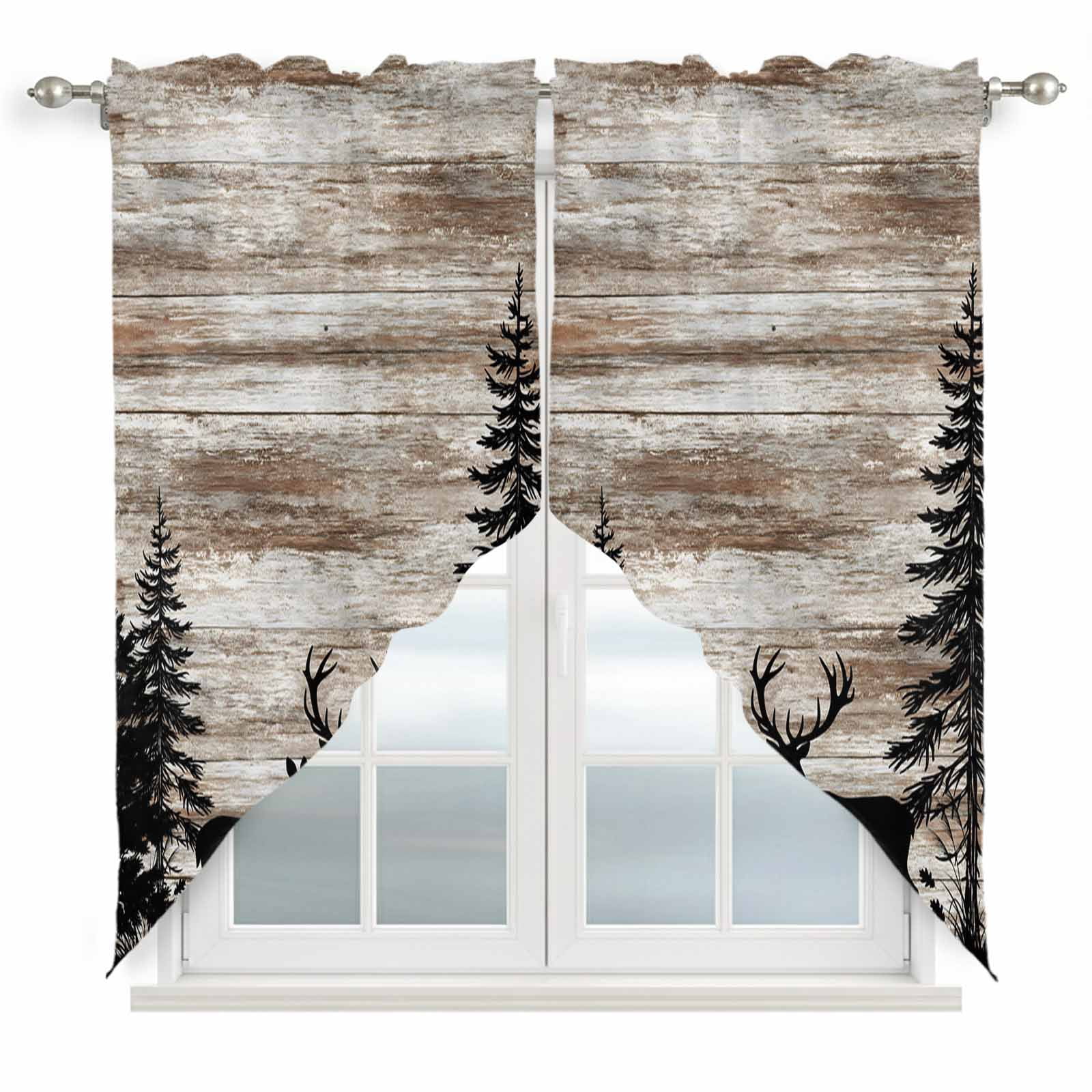 Deer Silhouette Swag Curtain Valance for Window 2 Panels Vintage Deer ...