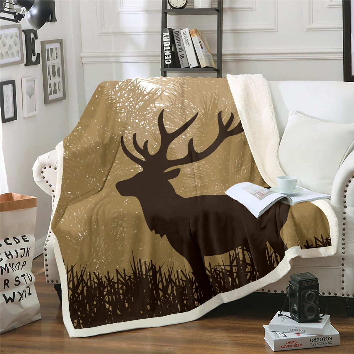 Deer Silhouette Throw Blanket Moose Elk Dark Shadows Fleece Blanket ...
