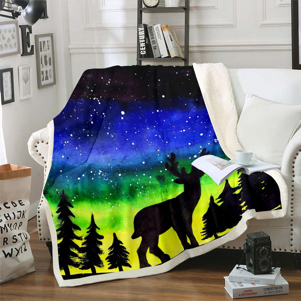 Deer Silhouette Throw Blanket Moose Elk Dark Shadows Fleece Blanket ...