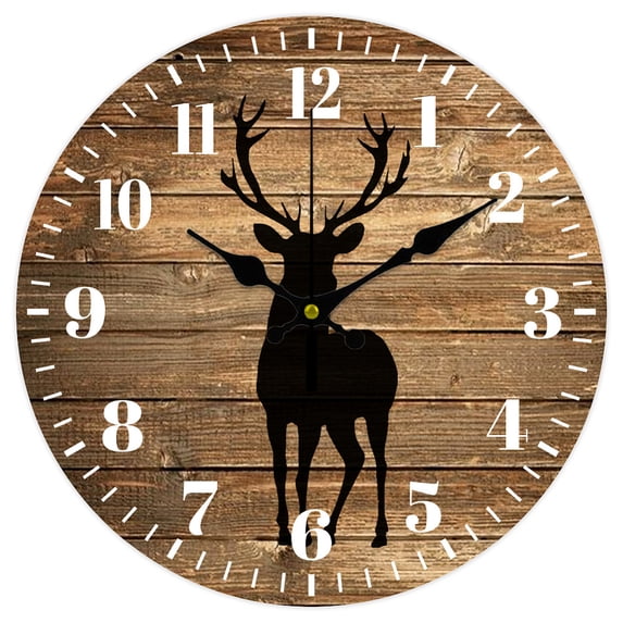Deer Silhouette Wall Clock Non-Ticking Clocks Round Decorative Wall ...