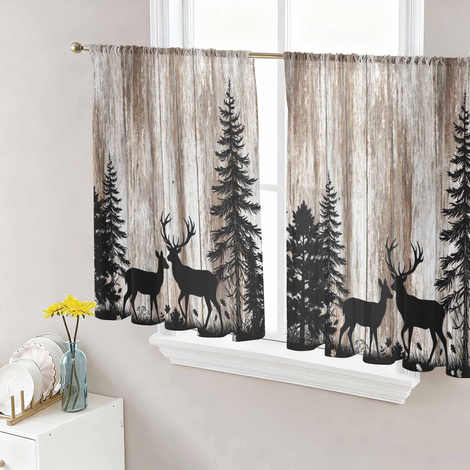 Deer Silhouettes Sheer Curtains 54 Inch Length 2 Panels Set Window ...