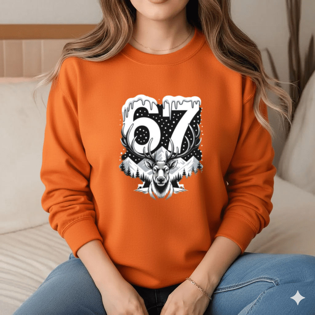 Deer Sixty Seven Meme Snowy Antler Holiday Winter Fun Sweatshirt, up to ...