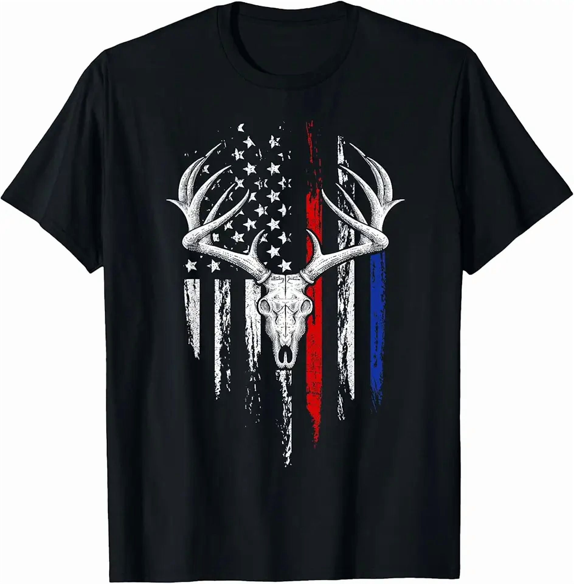 Deer Skull Whitetail Antlers Flag for Hunter Men Short Sleeve Graphic T ...