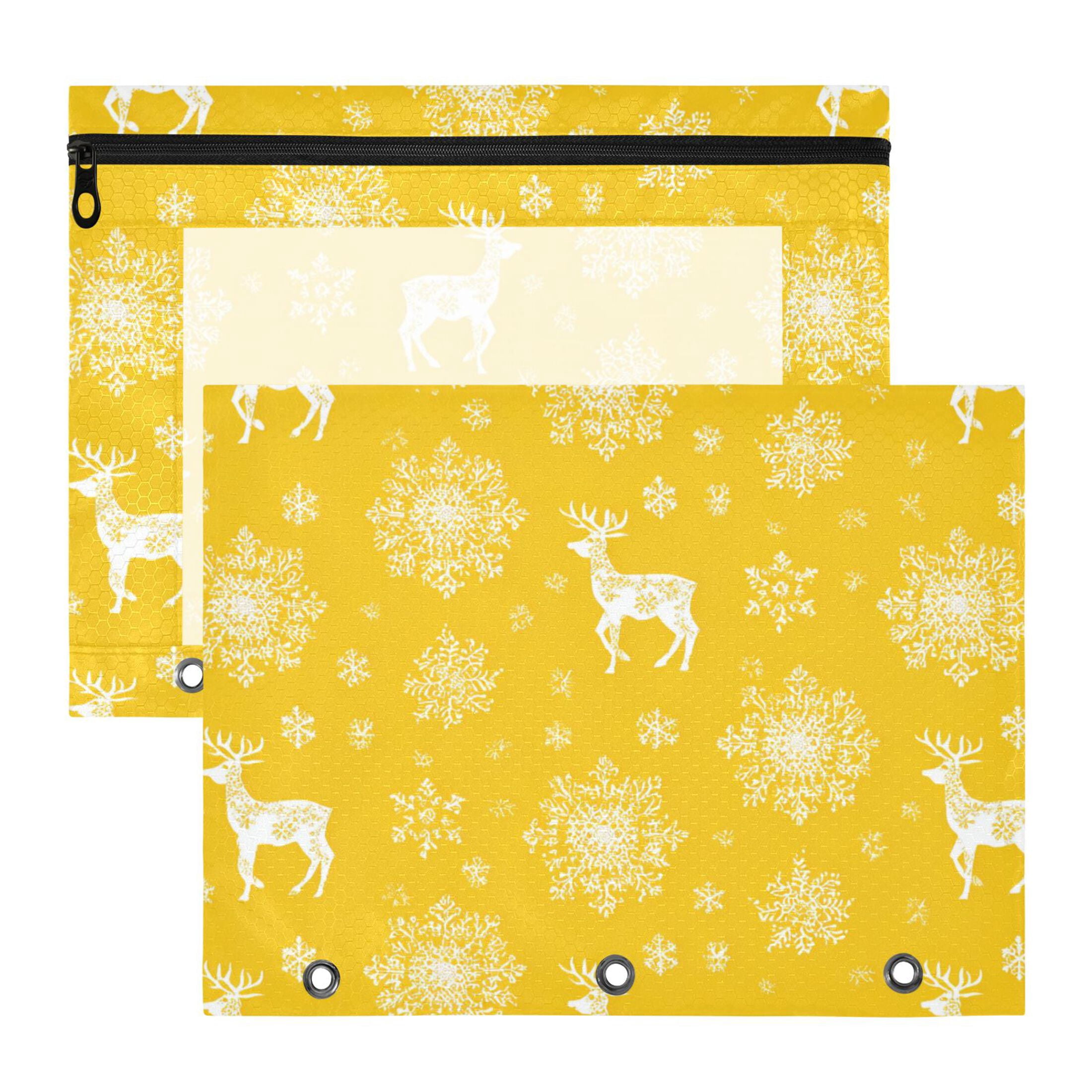 Deer Snow Christmas Yellow Background 3-Ring Binder Pocket with Zipper ...