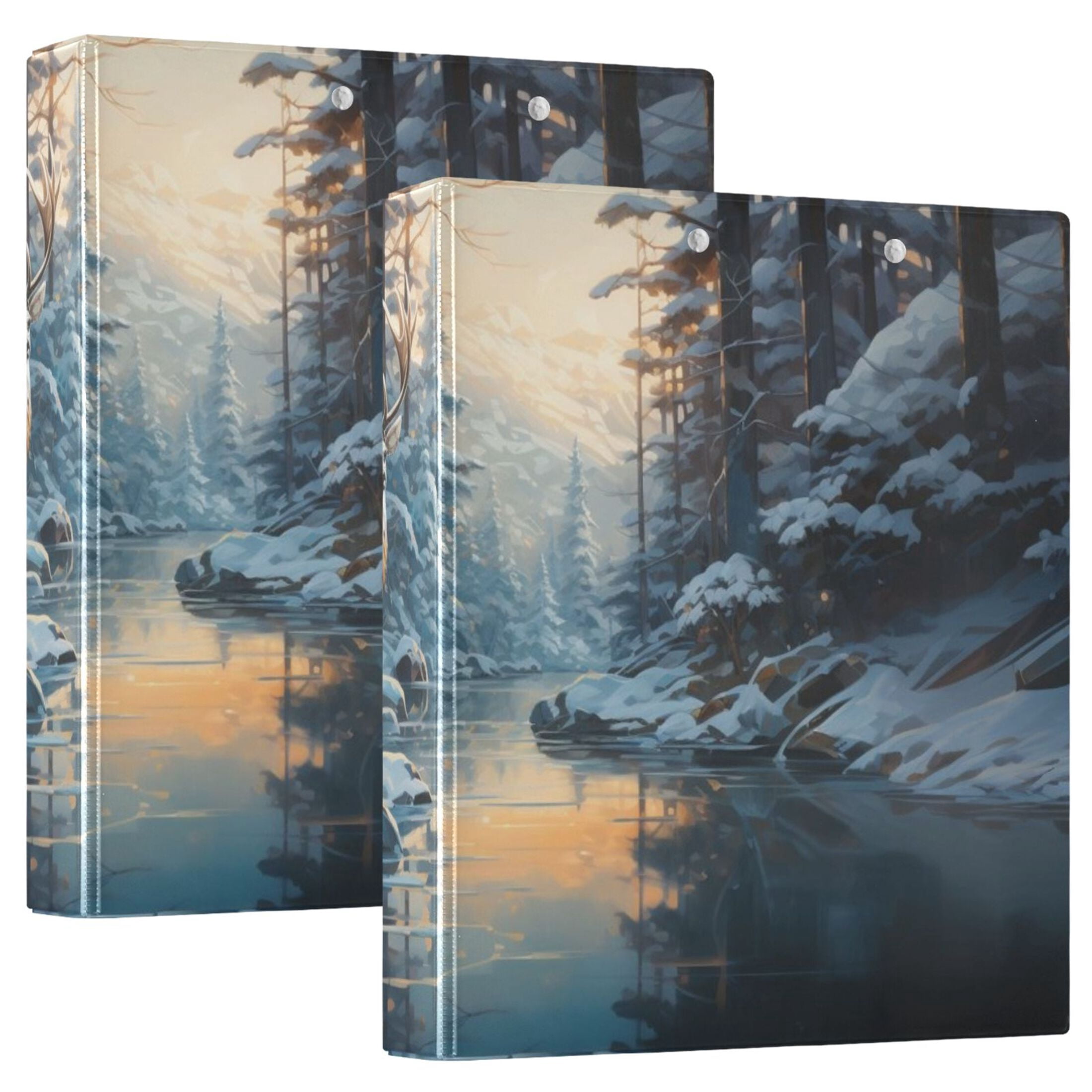 Deer Snow Forest Trees Lake 3 Ring Binders 1.5 inch Hardcover File ...