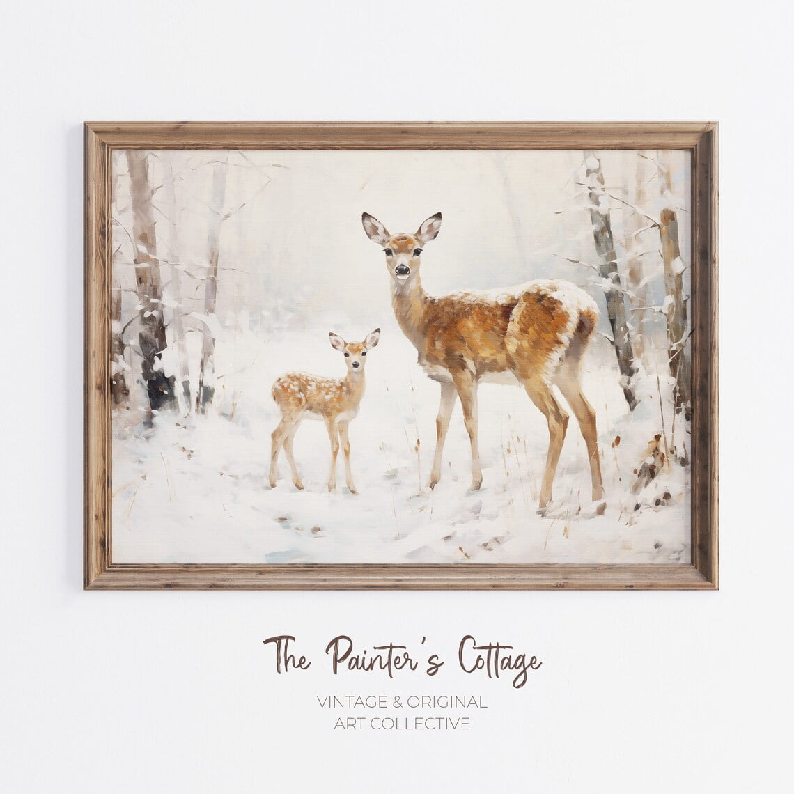 Deer, Snowy Forest Wall Art, Deer, Rustic Winter Wall Art, Snowy Winter ...