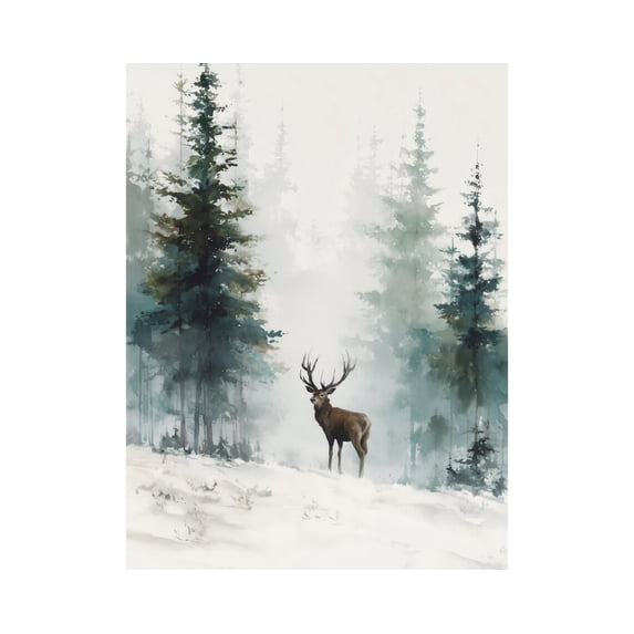 Deer Snowy Pine Forest Rustic Lodge Poster Unframed Paper Print ...