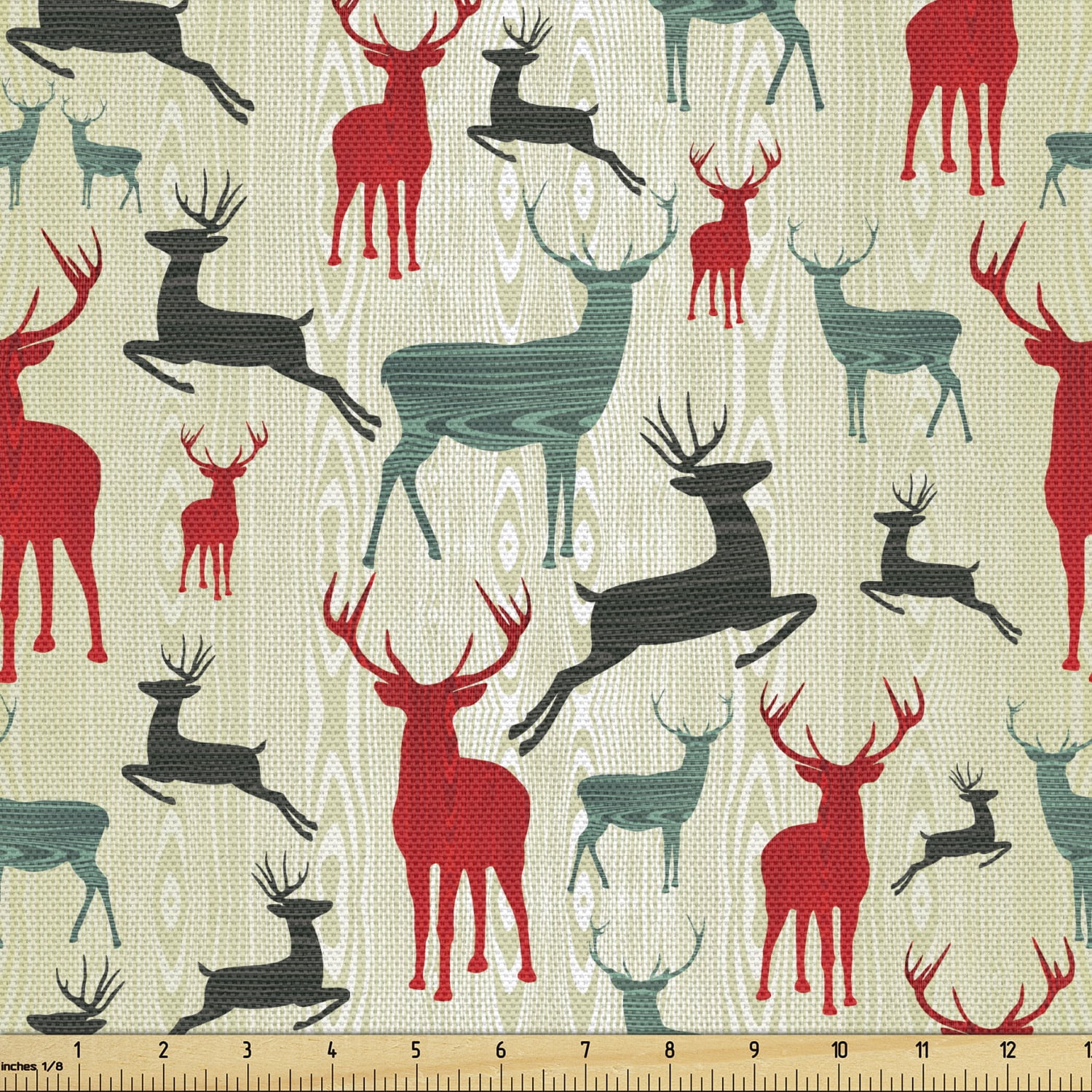 Ambesonne Deer Fabric by the Yard Upholstery, Wooden Winter Animals, 3 ...
