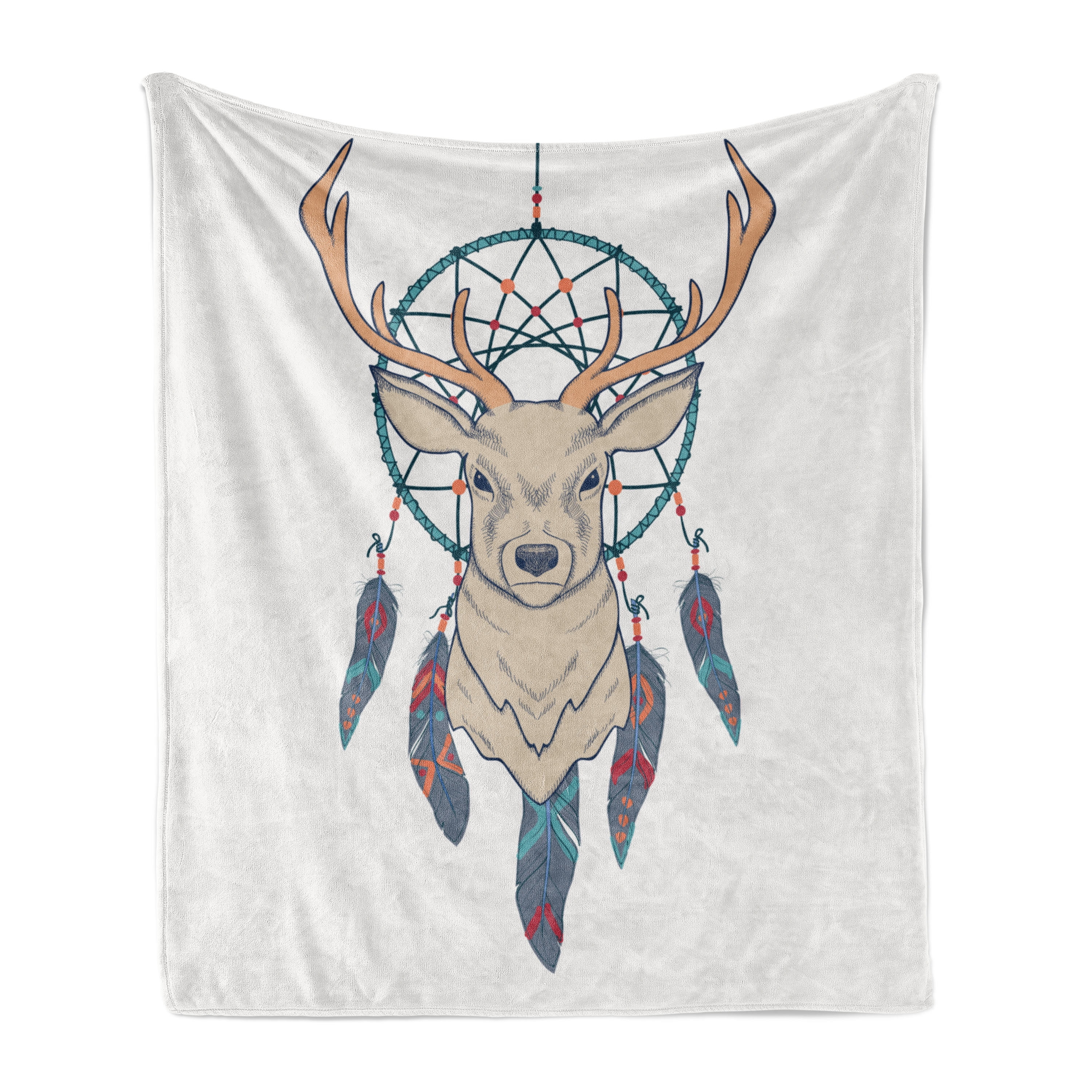 Deer Soft Flannel Fleece Throw Blanket, Roe Deer with Dreamcatcher Folk ...