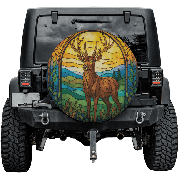 Deer Spare Tire Cover – Stained Glass Wildlife Design, Waterproof UV ...