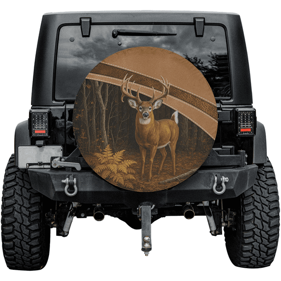 Deer Spare Tire Cover - Wildlife Buck with Camouflage and Forest Design ...